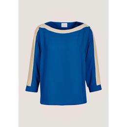 Madeleine Mode Langarmbluse MADELEINE "Blusenshirt Businessbluse im Colour Blocking-Stil", Damen, Gr. 42, blau (royalblau, beige), Obermaterial: 100% Polyester PES., Modern, figurumspielend, Blusen Langarmbluse, Colourblocking