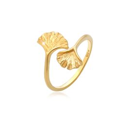 Silberring Elli "Ring Verstellbar offen Ginkgo Blatt Natur 925 Silber", gold, Fingerringe, Damen, Silber 925 (Sterlingsilber), Silberring