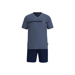 Schlafanzug Tom Tailor "Pyjama Shorty V-Ausschnitt", Herren, Gr. XXL, blau, Obermaterial: 100% Baumwolle CO., Homewear-Sets Schlafanzug