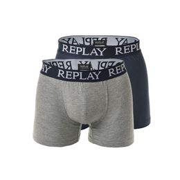 Boxershorts Replay "Boxershort 2er Pack", Herren, Gr. XL, grau (grau meliert, marineblau), Obermaterial: 95% Baumwolle CO. 5% Elasthan EL., Unterhosen Boxershorts