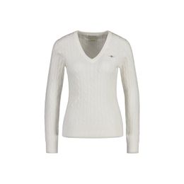 Sweater Gant "Strickpullover STRETCH COTTON CABLE V-NECK", Damen, Gr. XL, wei&szlig; (ecru), Obermaterial: 88% Baumwolle CO. 10% Polyamid PA. 2% Elasthan EL., Sweatshirts Sweater