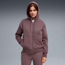 Kapuzensweatshirt Puma "HER RELAXED FULL-ZIP HOODIE FL", Damen, Gr. S, raisin, Fleece, Obermaterial: 66% Baumwolle, 34% Polyester, unifarben, relaxed fit normal, Rundhals, angesetztes B&uuml;ndchen, Sweatshirts Kapuzensweatshirt, mit Rei&szlig;verschluss, mit K&auml;ngurutasche