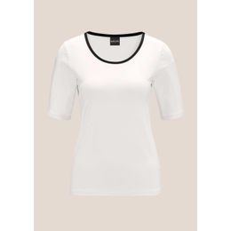 Madeleine Mode Kurzarmshirt MADELEINE "Shirt Halbarm-Shirt mit kontraststarken Paspeln", Damen, Gr. 46, wei&szlig; (wei&szlig;, schwarz), Obermaterial: 95% Viskose CV. 5% Elasthan EL., Modern, normal, Shirts Kurzarmshirt