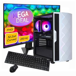 GAMEMAX Gaming-PC-Komplettsystem "MegaDeal Diamond WT 2715 Intel i7 14700F 16GB 1TB SSD RTX 5070", Energieeffizienz: E, wei&szlig;, Microsoft Windows 11 Home (64 Bit), 16 GB RAM 1.000 GB SSD, Computer_Komplettsysteme, Windows 11 + MSI MAG 32C6X Curved Monitor, 80cm (32"), Gaming-PC-Komplettsystem