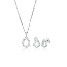 Ohrring und Ketten Set Elli "Schmuckset Tropfen Zirkonia Elegant 925 Silber" Gr. 45, silber, Schmuck_Sets, Damen, Blacklist, Silber 925 (Sterlingsilber), Ohrring und Ketten Set