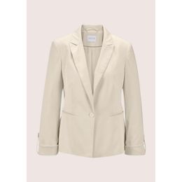 Madeleine Mode Jackenblazer MADELEINE "Kurzblazer Eleganter Einreiher mit Reverskragen", Damen, Gr. 44, wei&szlig; (perlwei&szlig;), Obermaterial: 60% Polyester PES. 38% Baumwolle CO. 2% Elasthan EL., Modern, tailliert, Blazer Jackenblazer, Eingearbeitete Leistentaschen
