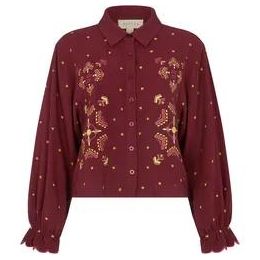 Hemdbluse RAFFYA "Penny Boxy Embroidered Shirt Damen", Damen, Gr. 36, lila, 70% Viskose, 30% Leinen, Blusen Hemdbluse