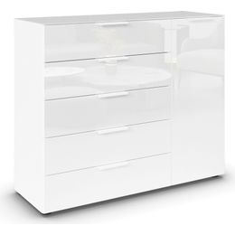 Schubkastenkommode Rauch "Kommode T&uuml;rkommode Sideboard Kombikommode FLIPP mit Glasfront", alpinwei&szlig;, glas kristallwei&szlig;, B:120cm H:99cm T:42cm, Holzwerkstoff, Sideboards, Schubkastenkommode, 1-t&uuml;rig, 5 Schubladen, Soft-Close-Funktion, Oberboden und Front Glas