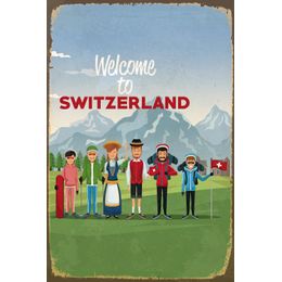 Metallbild queence "WELCOME TO SWITZERLAND", bunt (farbe bild(er): bunt), B:20cm H:30cm T:0,5cm, Metall, Stahl, Bilder, Metallbild, Stahlschild, Blechschild, St. Moritz, Schweiz