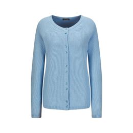 Strickjacke GOLDNER "Cardigan aus Baumwolle, Rundhals", Damen, Gr. 46, blau (hellblau), Obermaterial: 100% Baumwolle CO., Modisch, Strickjacken Strickjacke, Piqu&eacute;-Optik