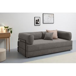 Schlafsofa HOMSY BY ANA JOHNSON "Folda, Dauerschl&auml;fer, Breite 206 cm, Liegefl&auml;che 181x198 cm", schiefer, B:206cm H:72cm T:94cm, Sofas, Schlafsofa, mit Bett-/Schlaffunktion, inkl. 1x Zierkissen, Tonnentaschenfederkern