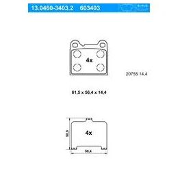 ATE Bremsbelagsatz, Scheibenbremse 13.0460-3403.2 hinten rechts links f&uuml;r VOLVO 271477 271962 271758