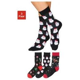 H.I.S. Socken H.I.S, Damen, Gr. 39-42, rot (3x schwarz, rot, gemustert), Baumwolle, Elasthan, Polyamid, Polyester, gemustert, lustiges Design, elastisch, Socken Socken, mit lustigen Weihnachtsmotiven