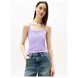 Tommy Hilfiger Spaghettitop TOMMY JEANS "TJW ESSENTIAL STRAP TOP EXT", Damen, Gr. XXL (44), lila (ophelia lila), Jersey, Obermaterial: 99% Baumwolle, 1% Elasthan, unifarben, Basic, slim fit kurz, Rundhals, Tops, mit Logostickerei, Slim Fit