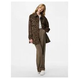 Hemdjacke Pieces "PCSAGA SHACKET NOOS", Damen, Gr. XXL, schwarz (schwarz aop:leopard), Web, Obermaterial: 100% Polyester, bedruckt, regular fit, Jacken
