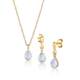 Ohrring und Ketten Set Elli Premium "Schmuckset Mondstein Tropfen Kette Ohrh&auml;nger 925 Silber" Gr. 45, gold, Schmuck_Sets, Damen, 45, Ohrring und Ketten Set