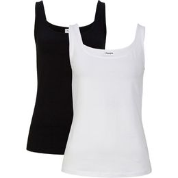 Tanktop bonprix, Damen, Gr. 44/46 (L), wei&szlig;, schwarz, Jersey, Obermaterial: 95% Baumwolle, 5% Elasthan, unifarben, tailliert taillenlang, Rundhals, Tops Tanktop, taillierte Passform, mit Carr&eacute;-Ausschnitt