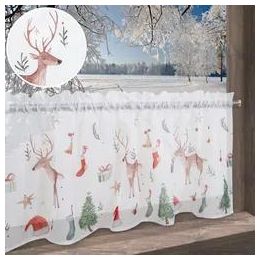 Scheibengardine OTTO HOME "Olwyn" Gr. 4, bunt (multi), B:120cm H:45cm, Polyester, Gardinen, weihnachtlich, transparent, bedruckt, sch&ouml;ne Haptik