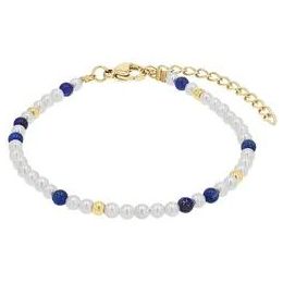 Armband Amor "Schmuck Geschenk", gelbgoldfarben, blau, wei&szlig;, blau, Armb&auml;nder, Damen, 20cm, Edelstahl, Armband, mit Tigerauge oder Lapislazuli - mit Muschelkernperle
