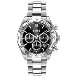 Chronograph BOSS "HERO 2.0", silberfarben, schwarz, Armbanduhren, Herren, Chronograph, Quarzuhr, Armbanduhr, Herrenuhr, Edelstahlarmband, analog, Tag