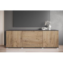 Lowboard OTTO HOME "Kenia", grau (matera anthrazit, kastanie breslau), B:180cm H:62cm T:34cm, FSC-zertifizierter Holzwerkstoff, Hartfaserplatte, Kunststoff, Sideboards, Lowboard, 2 T&uuml;ren, 2 Schubladen, Breite 180 cm, h&ouml;henverstellbare Einlegeb&ouml;den