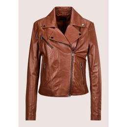 Madeleine Mode Lederjacke MADELEINE "Lederjacke Lederjacke im Biker-Style", Damen, Gr. 40, braun (nussbraun), Obermaterial: 100% Lammnappaleder LANA., Modern, normal, Jacken Lederjacke