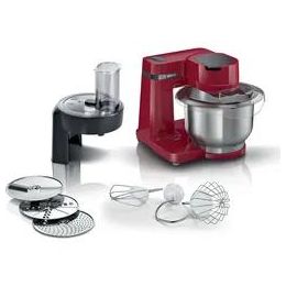 Bosch K&uuml;chenmaschine "MUMS2EB01 MUM Serie 2", rot, B:26,6cm H:26,6cm T:27,7cm, K&uuml;chenmaschinen, Durchlaufschnitzler, 3 Reibescheiben, Patisserieset Edelstahl, K&uuml;chenmaschine