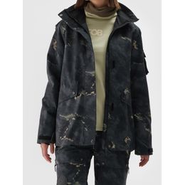 Snowboardjacke 4F, Damen, Gr. L (42), grau, Web, Obermaterial: 100% Polyester. Futter: 100% Polyester. Wattierung: 100% Polyester, gemustert, hoch geschlossener Ausschnitt, eingesetzt eingefasste Kante mit Klettverschluss, Jacken Snowboardjacke