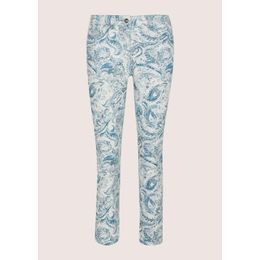 Madeleine Mode Chinos MADELEINE "Druckhose Jerseyhose mit Paisley-Muster", Damen, Gr. 34, N + K Gr, blau (rauchblau, wei&szlig;), Obermaterial: 97% Baumwolle CO. 3% Elasthan EL., Hosen Chinos