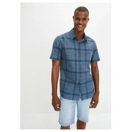 Kurzarmhemd bonprix, Herren, Gr. 45/46 (XXL), N-Gr, blau (blau kariert), Obermaterial: 100% Baumwolle, regular fit, Hemden, Regular Fit, aus Baumwolle, mit Karomuster, mit Kentkragen