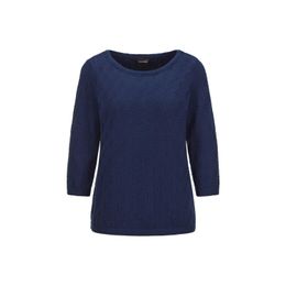 Rundhalspullover GOLDNER "Halbarm Baumwollpullover mit Struktur", Damen, Gr. 44, blau (marine), Obermaterial: 100% Baumwolle CO., Modisch, Pullover Rundhalspullover, 3/4-&Auml;rmel