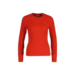 Sweater Gant "Strickpullover STRETCH COTTON CABLE C-NECK", Damen, Gr. S, rot (rot (perfect rot)), Obermaterial: 88% Baumwolle CO. 10% Polyamid PA. 2% Elasthan EL., Sweatshirts Sweater