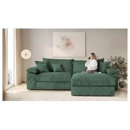 Ecksofa Home Affaire "Soft&Cosy XXL L-Form, B: 303 cm - OTTO. Verl&auml;ssliche Qualit&auml;t.", gr&uuml;n (dunkelgr&uuml;n), B:303cm T:187cm, 100% Polyester, Sofas, Ecksofa, Mega-Sofa, Cord oder Chenille-Struktur, mit Federkern & 4 Zierkissen, Topseller