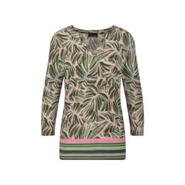 Print-Shirt GOLDNER "Kurzgr&ouml;&szlig;e Jerseyshirt mit floralem Design", Damen, Gr. 19, gr&uuml;n (khaki, gemustert), Obermaterial: 95% Viskose CV. 5% Elasthan EL., figurumspielend, Shirts Print-Shirt, stretchbequemer Viskosejersy
