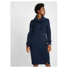 Strickkleid bonprix "Strickkleid mit Schalkragen", Damen, Gr. 52/54 (XXL), N-Gr, blau (dunkelblau), Strick, Obermaterial: 100% Polyacryl, unifarben, slim fit knielang, Rippb&uuml;ndchen, Kleider Strickkleid, f&uuml;r vielseitige Anl&auml;sse, aus Polyacryl, schmale Passform
