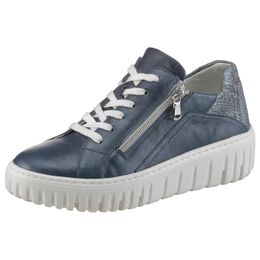 Waldl&auml;ufer Plateausneaker WALDL&Auml;UFER "H-LIVIA", Damen, Gr. 3,5 (36), blau (jeansblau), Glattleder, Nubukleder, Reptilienpr&auml;gung, Schuhe Plateausneaker, Schn&uuml;rer, Halbschuh, Freizeitschuh mit Au&szlig;en-Rei&szlig;verschluss