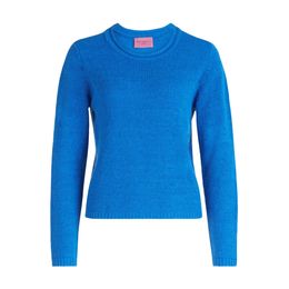 Rundhalspullover Betty Barclay "Grobstrick-Pullover mit Effektgarn", Damen, Gr. 42, blau (mittelblau), Obermaterial: 79% Baumwolle CO. 21% Polyester PES., Pullover Rundhalspullover