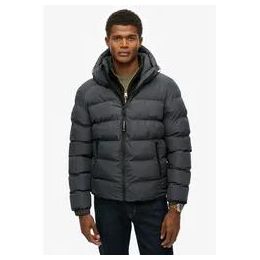 Steppjacke Superdry "HOODED SPORTS PUFFER JACKET", Herren, Gr. L, ebony, ebony, Web, Obermaterial: 100% Polyester, unifarben, relaxed fit normal, elastischer Bund, Jacken Steppjacke, Kunstfaser, relaxed fit