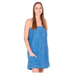 Sarong Framsohn FROTTIER "Saunakilt Damen", blau (azur), L:70cm, Frottier, Hausm&auml;ntel, Sarong, hergestellt in &Ouml;sterreich, Dehnbund & Druckkn&ouml;pfe variabel verstellbar