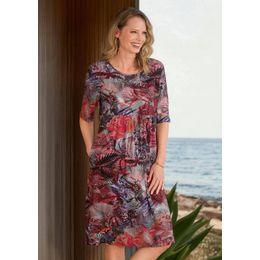 Sommerkleid GOLDNER "Florales Druckkleid mit Rundhals", Damen, Gr. 40, N-Gr, bunt (bunt, gemustert), Obermaterial: 96% Viskose CV. 4% Elasthan EL., figurumspielend, Kleider Sommerkleid, Taillennaht