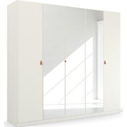 Dreht&uuml;renschrank Rauch "Kleiderschrank Schrank Garderobe Ankleide HOMEY BY QUADRA SPIN", wei&szlig; (alpinwei&szlig;), B:226cm H:210cm T:54cm, Holzwerkstoff, Schr&auml;nke, Dreht&uuml;renschrank, mit Grifflaschen aus weichem, cognacbraunem Leder, mit Spiegel
