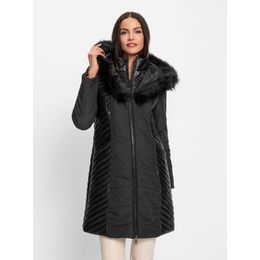 Steppmantel Heine, Damen, Gr. 34, schwarz, 100% Polyester, Fellimitat:60% Polyacryl, 24% Polyester, 16% Modacryl, Lederimitat:100% Polyester, Wattierung:100% Polyester, unifarben, unifarben mit Farbeinsatz, unifarben mit Farbeins&auml;tzen, M&auml;ntel Steppmantel