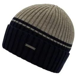 Beanie Chillouts "Malik Hat", Damen, beige, navy, Rippstrick, Materialmix, M&uuml;tzen Beanie, Mit Umschlag, zweifarbig