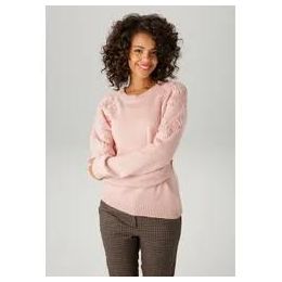 Strickpullover Aniston CASUAL, Damen, Gr. 42, rosa (puderrosa), Strick, Obermaterial: 70% Polyacryl, 30% Polyester, meliert, unifarben, l&auml;ssig geschnitten h&uuml;ftlang, Rundhals, Rippstrickb&uuml;ndchen, Pullover Strickpullover, mit aufgestrickten Bl&uuml;ten verziert