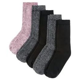 Kuschelsocken bonprix "Thermo Frottee Socken mit Bio-Baumwolle (5er Pack)", Damen, Gr. 35-38, schwarz (schwarz, dunkelrot meliert), Baumwollmischung, meliert, unifarben, Socken, f&uuml;r kalte Tage, mit Thermo Frottee, bequeme Passform
