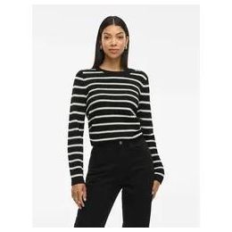 Rundhalspullover Vila "VIDALO O-NECK L/S STRIPE KNIT TOP- NOOS", Damen, Gr. XS (34), wei&szlig; (schwarz stripes:wei&szlig; alyssum), Rippstrick, Obermaterial: 100% Baumwolle, gestreift, regular fit normal, Rundhals, Pullover Rundhalspullover