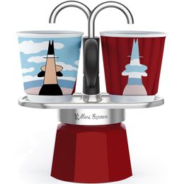 Espressokocher Bialetti "Mini Express Magritte", rot (aluminiumfarben, dunkelrot), 0,09 l, 2, Kaffeemaschinen, Espressokocher, (1 Espressokocher + 2 Espressobecher, 90 ml)