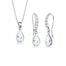 Ohrring und Ketten Set Elli "Schmuckset Tropfen Zirkonia Wei&szlig; 925 Sterling Silber" Gr. 45, wei&szlig;, Schmuck_Sets, Damen, Blacklist, Silber 925 (Sterlingsilber), Ohrring und Ketten Set