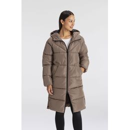 Steppmantel Only "ONLAMAND &ndash; Langer Puffercoat mit 2-Wege-Rei&szlig;verschluss", Damen, Gr. XS, braun (walnut), Web, Obermaterial: 100% Polyester, unifarben, l&auml;ssig geschnitten lang, M&auml;ntel Steppmantel, l&auml;ssig geschnitten, modisch, Steppware, Materialmix, hochschlie&szlig;end