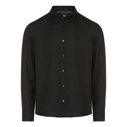 Leinenhemd BOSS "LIAM", Damen, Gr. L, N-Gr, schwarz001, Web, Obermaterial: 100% Leinen, unifarben, regular fit normal, 1-Knopf-Manschette, Hemden Leinenhemd, mit Button-Down-Kragen, regular fit